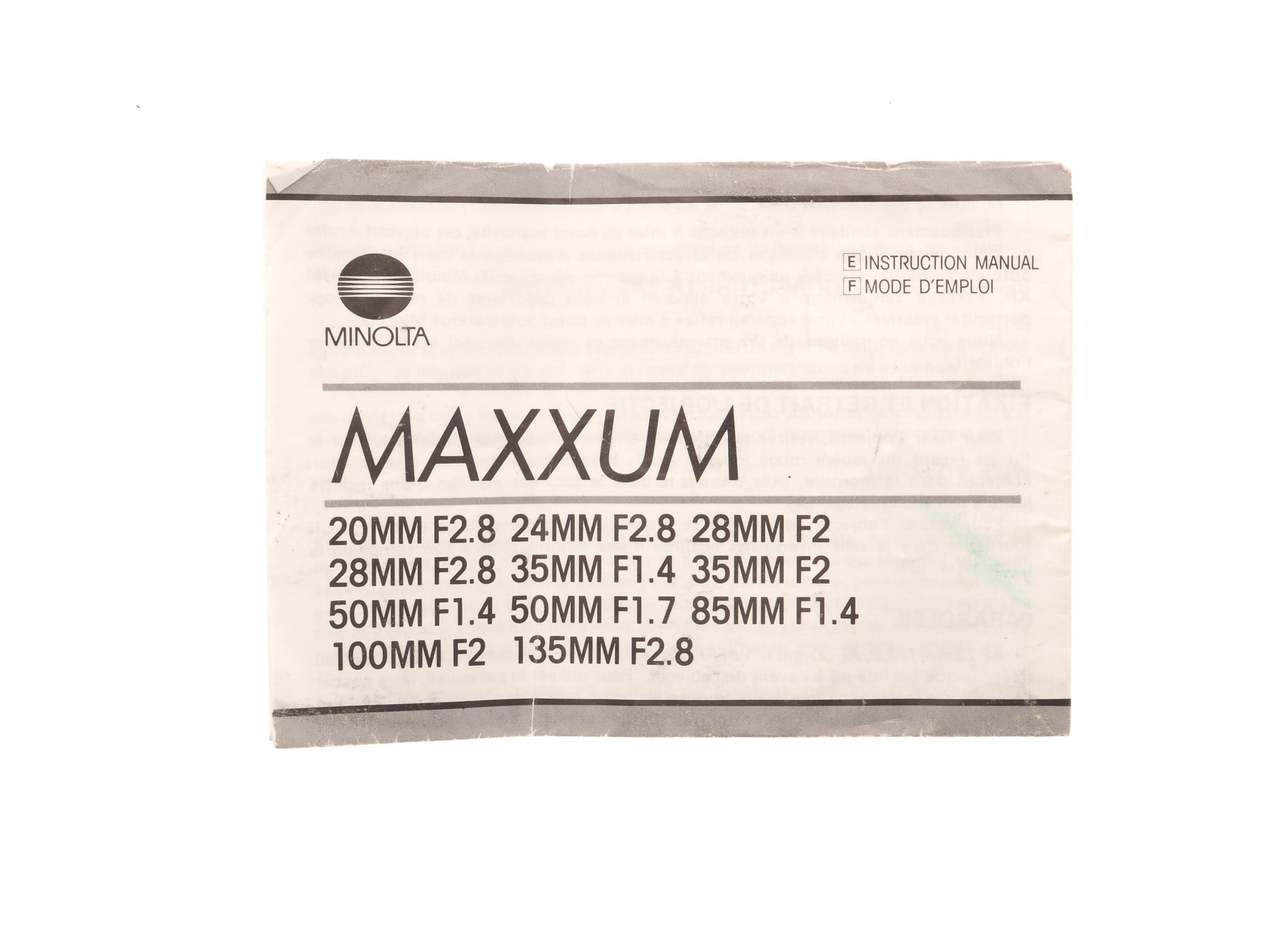 Minolta Maxxum Lenses Instructions – Kamerastore