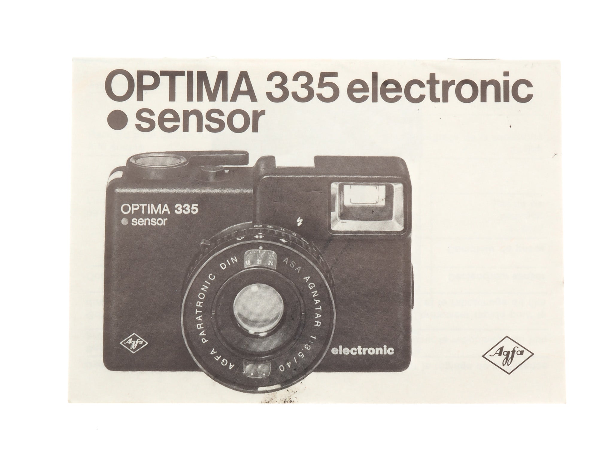 Agfa Optima 335 Instructions - Accessory – Kamerastore