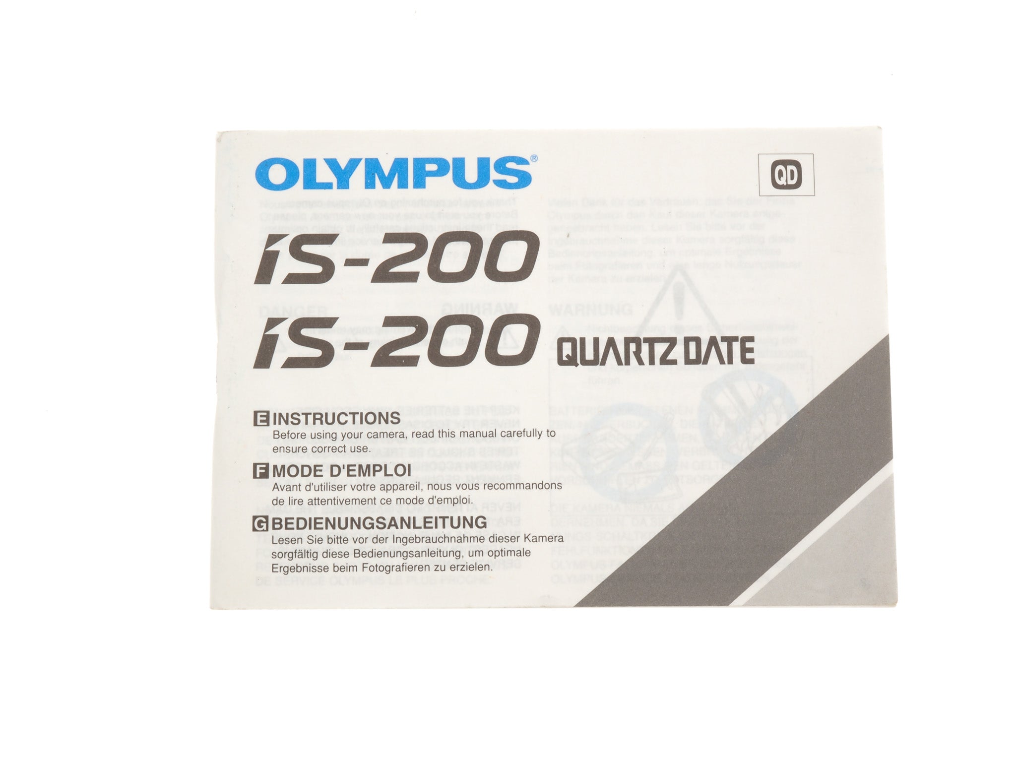 Olympus IS-200 / IS-200 Quartz Date Instructions - Accessory – Kamerastore